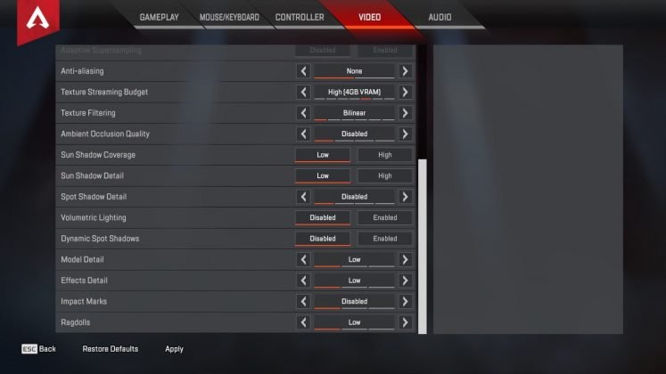 Apex Legends Best Graphics settings for High FPS