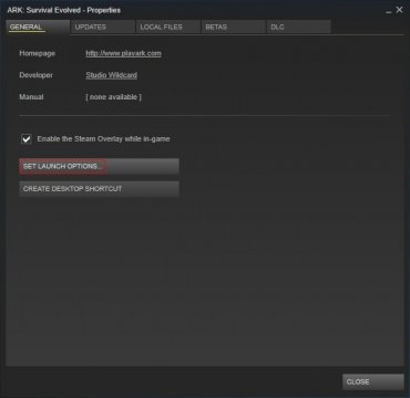 Steam Launch Options for Ark Survival Evolved